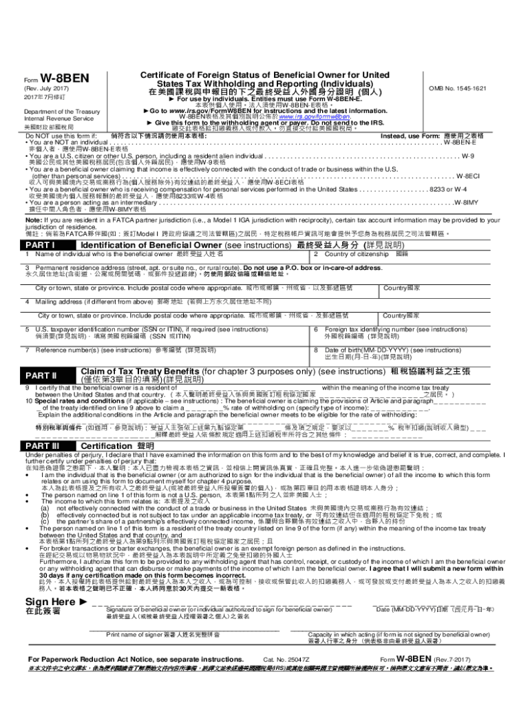 Fillable Online Instructions for Form W-8BEN (Rev. October 2021) Fax ...