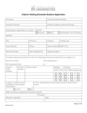 Fillable Online Ontario Visiting Graduate Student Application - cou.ca ...