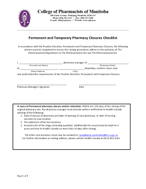 Fillable Online Permanent and Temporary Pharmacy Closure Checklist Fax ...