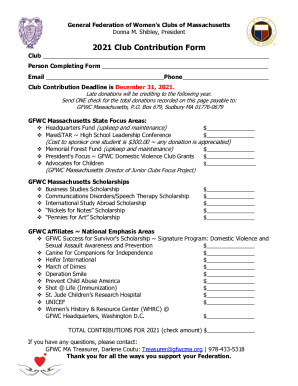 Fillable Online 2021 Club Contribution Form - gfwcma.org Fax Email ...
