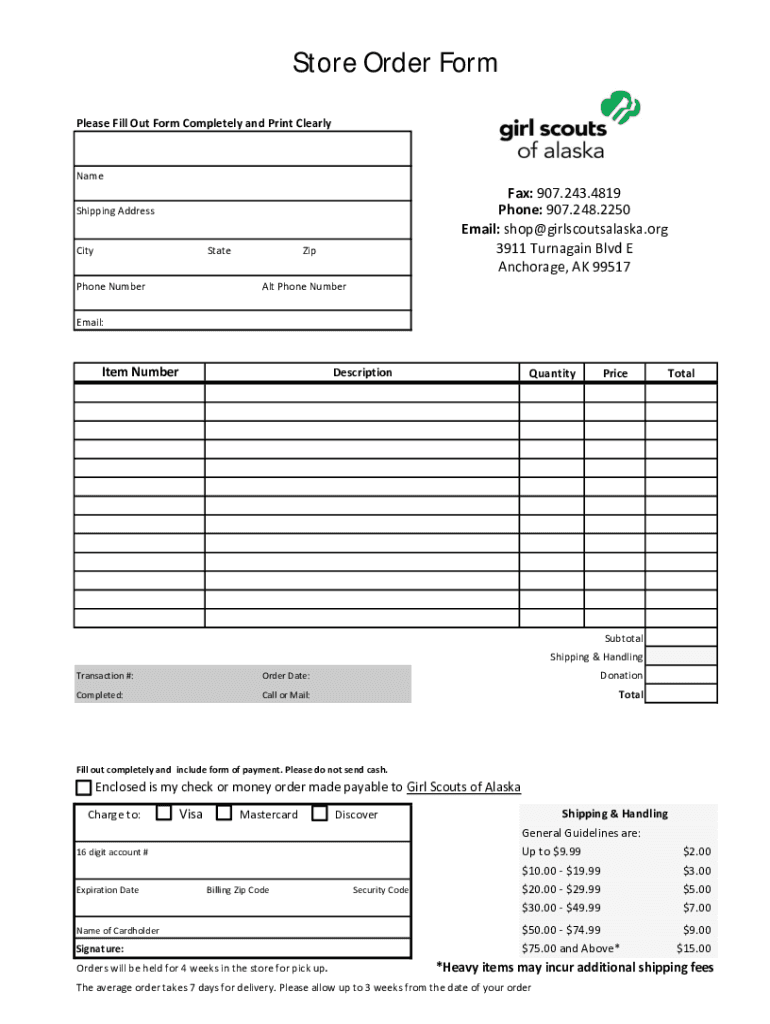 Fillable Online Store Order Form. Download, fill out and send in to ...