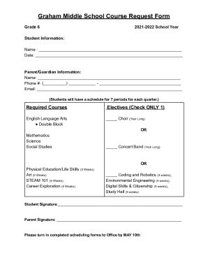 Fillable Online Fillable Online Graham Middle School Course Selection Form ... Fax Email Print ...