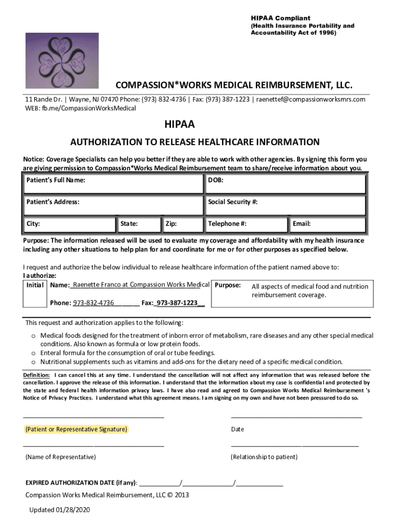Fillable Online HIPAA: Health Insurance Portability and Accountability ...