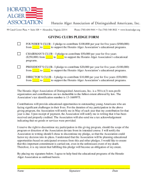 Fillable Online Pledge Form - Giving Clubs (2017) - Horatio Alger Fax Email Print - pdfFiller