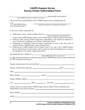 Fillable Online CAHPS Hospice QAG V4.0 Survey Vendor Authorization Form ...