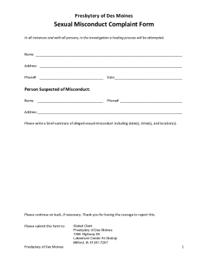 Fillable Online Presbytery of Des Moines Sexual Misconduct Complaint Form Fax Email Print ...