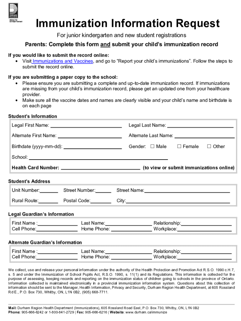Fillable Online Immunization Information Request. Immunization ...
