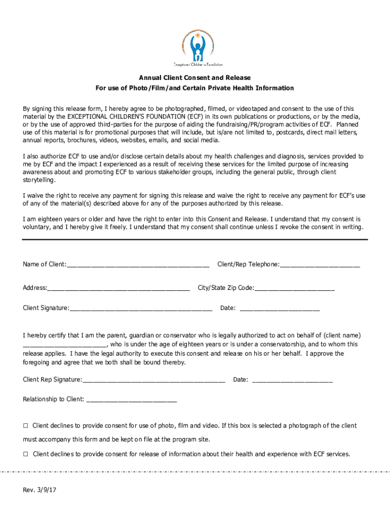 Fillable Online Annual Client Consent and Release Fax Email Print ...