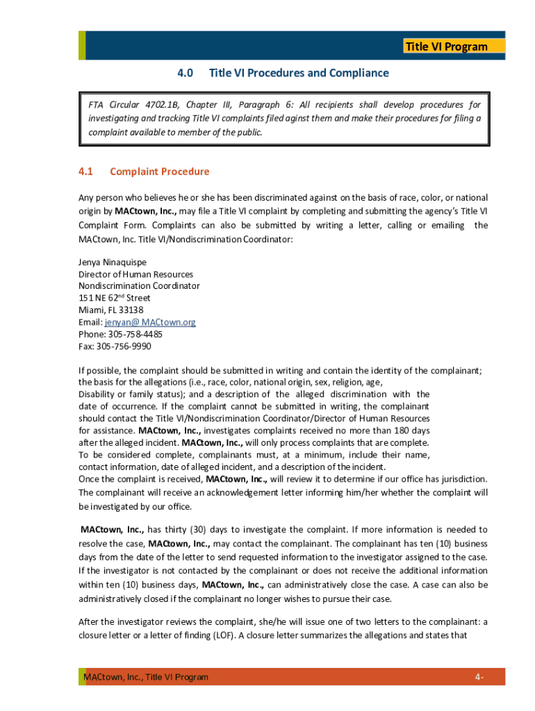Fillable Online Title VI Compliance Procedures Form Fax Email Print ...