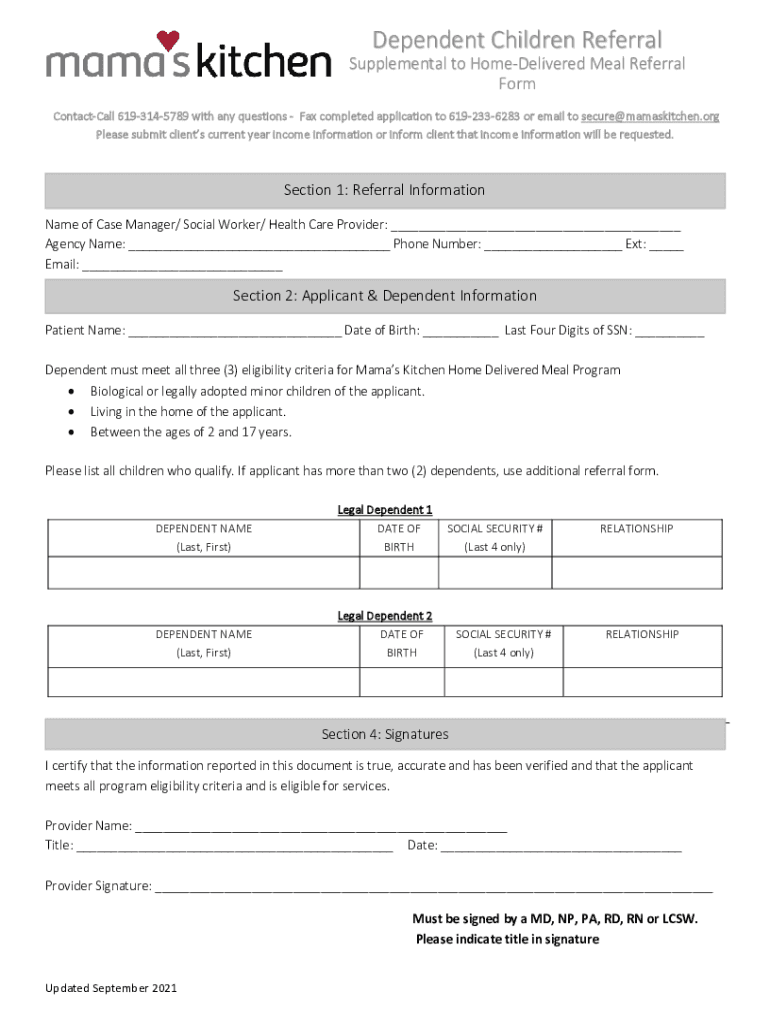 Fillable Online Supplemental to Home-Delivered Meal Referral Form Fax ...