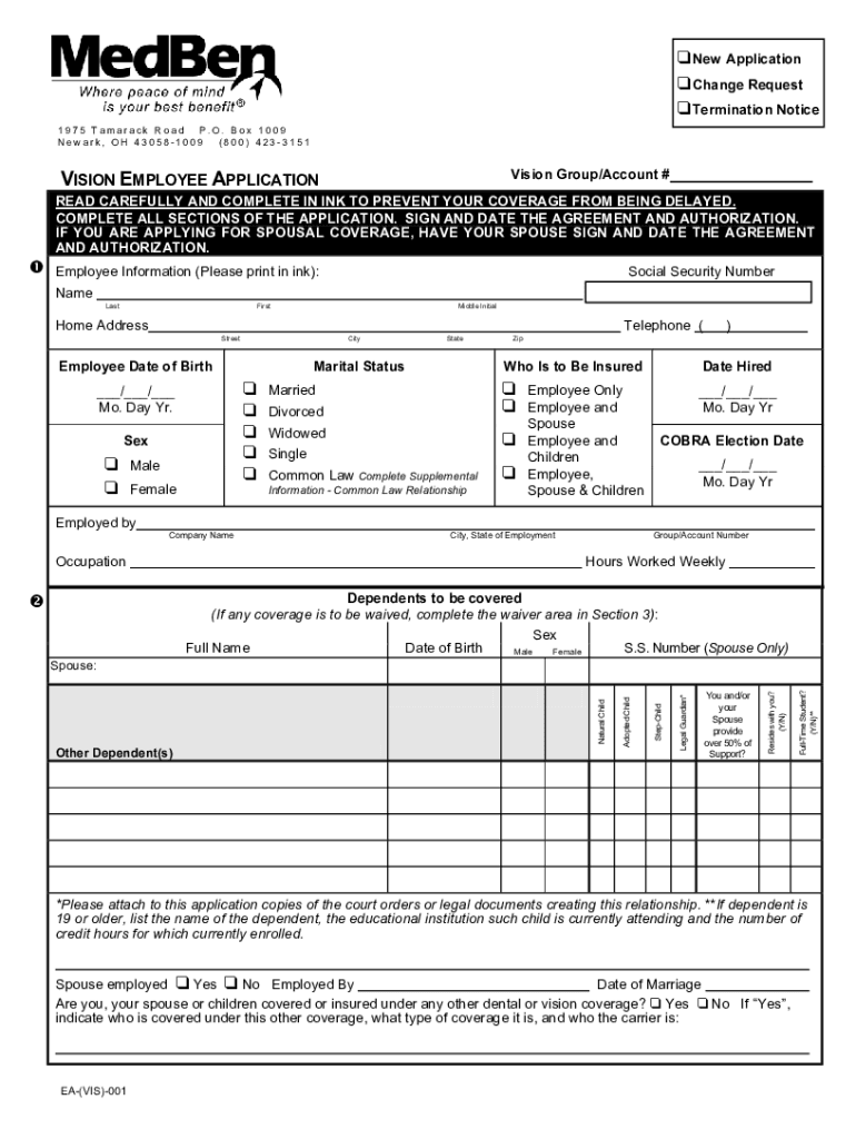 Fillable Online Vision Employee Application. Forms Fax Email Print ...