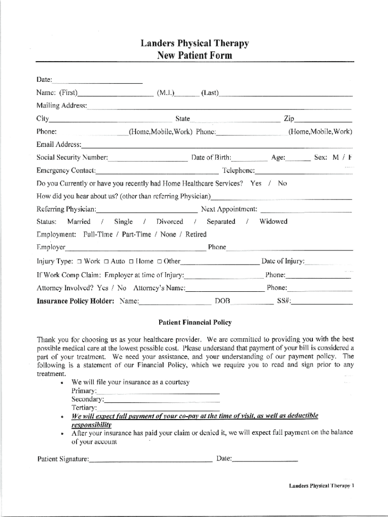 Fillable Online Mandeville New Patient - Home - Landers Physical ...