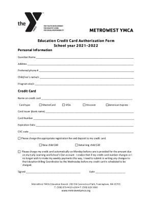 Fillable Online Education Credit Card Authorization Form Fax Email ...