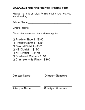Fillable Online MICCA 2021 Marching Festivals Principal Form Fax Email ...
