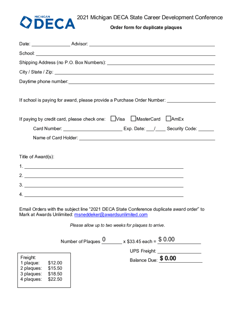 Fillable Online Michigan DECA - Michigan DECA District 7 Awards Session ...