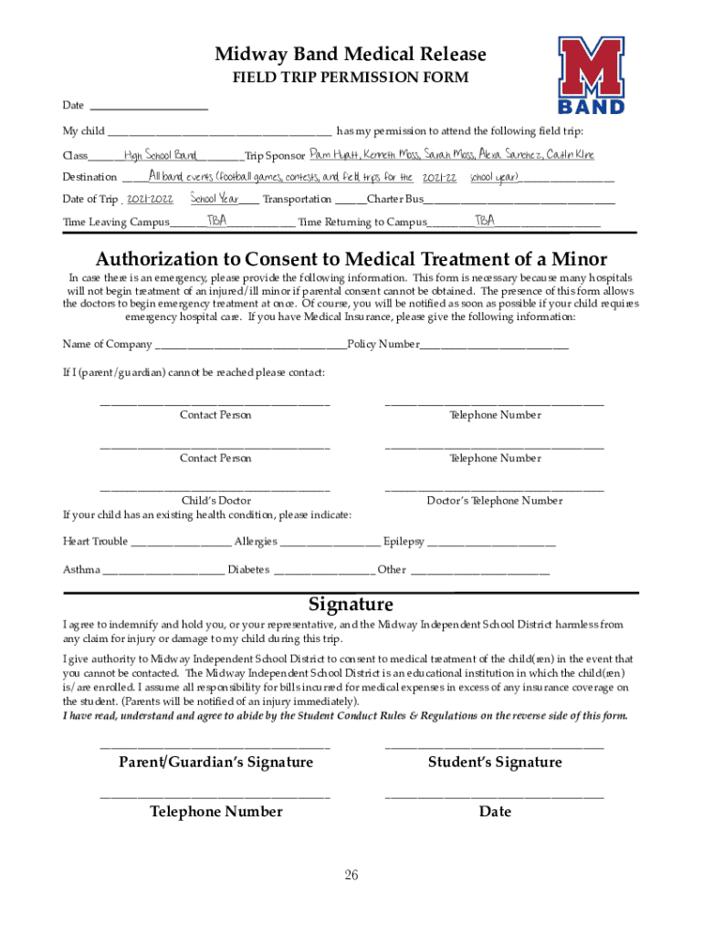 Fillable Online Parent/Student UIL Marching Band Acknowledgment Form ...