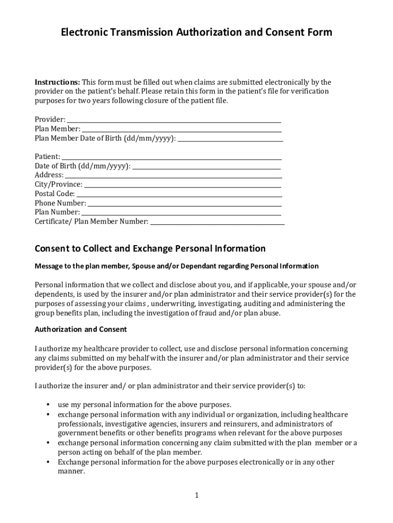 Fillable Online Electronic Transmission Authorization and Consent Form ...