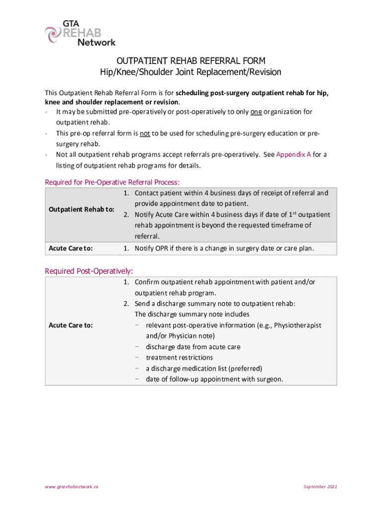 Fillable Online OUTPATIENT REHAB REFERRAL FORM Hip/Knee/Shoulder Joint ... Fax Email Print ...