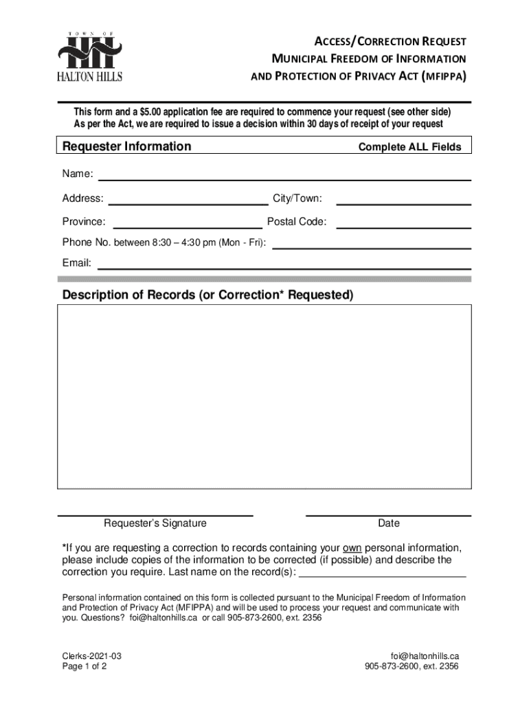 Fillable Online MFIPPA Application form. Freedom of Information ...