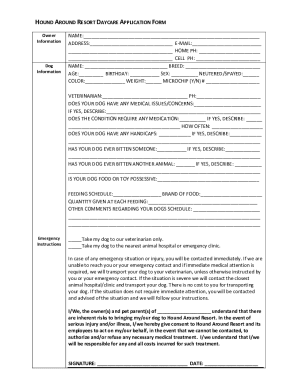 Fillable Online New Forms Dog Daycare - Hound Around Resort Fax Email Print - pdfFiller