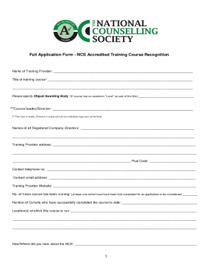 Fillable Online Full Application Form - NCS Accredited Training Course ... Fax Email Print ...