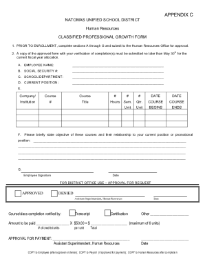 Fillable Online CLASSIFIED PERSONAL GROWTH FORM Appendix D 1. PRIOR TO ...
