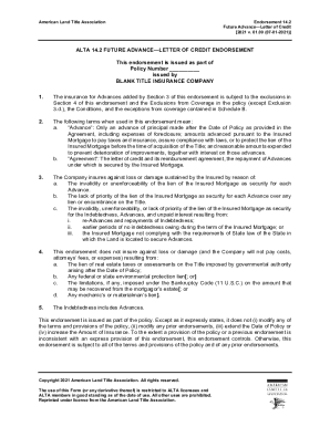 Fillable Online ALTA Endorsement 14.2 Future Advance - Letter of Credit ...