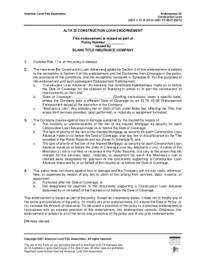 Fillable Online ALTA Endorsement 32.1-06 (Construction Loan - Loss of ...