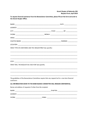 Fillable Online Grand Chapter of Nebraska OES Request Form, April 2019 ...