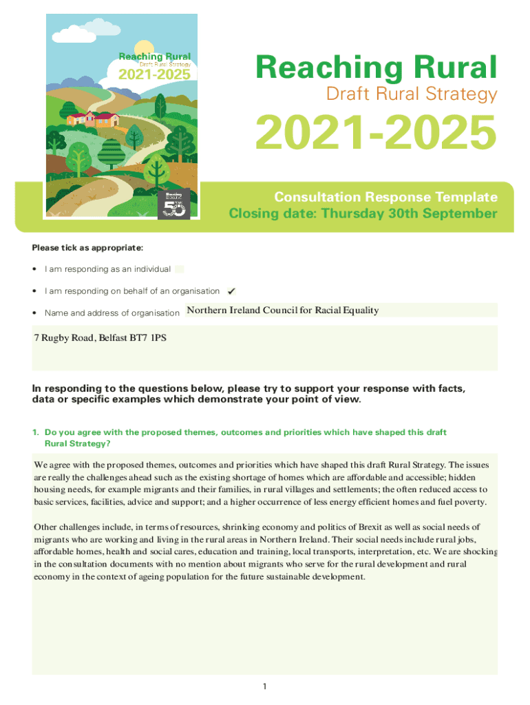 Fillable Online Rural Consultation Form 2021. Reaching Rural Draft ...