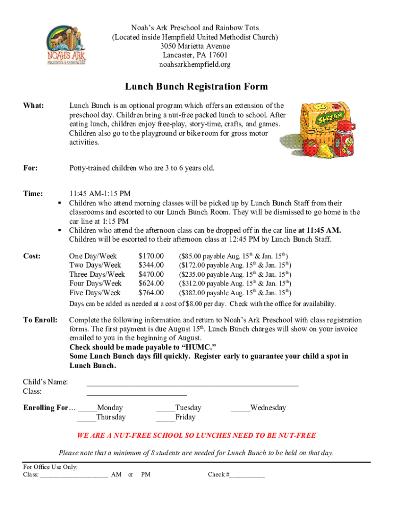 Fillable Online Lunch Bunch Registration Form.docx Fax Email Print ...