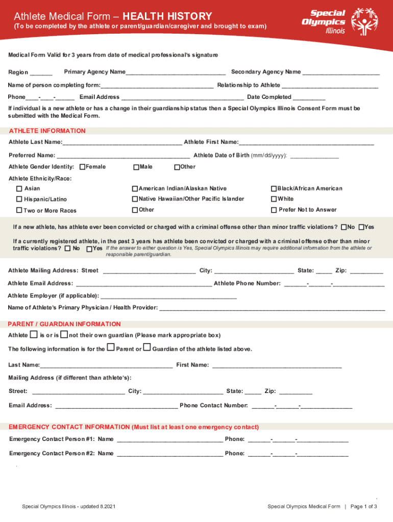 Fillable Online Athlete Medical Form 2021 Draft3.12.21revised Fax Email ...