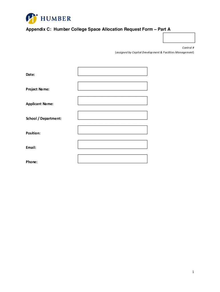 Fillable Online Humber College Space Allocation Request Form. Space ...