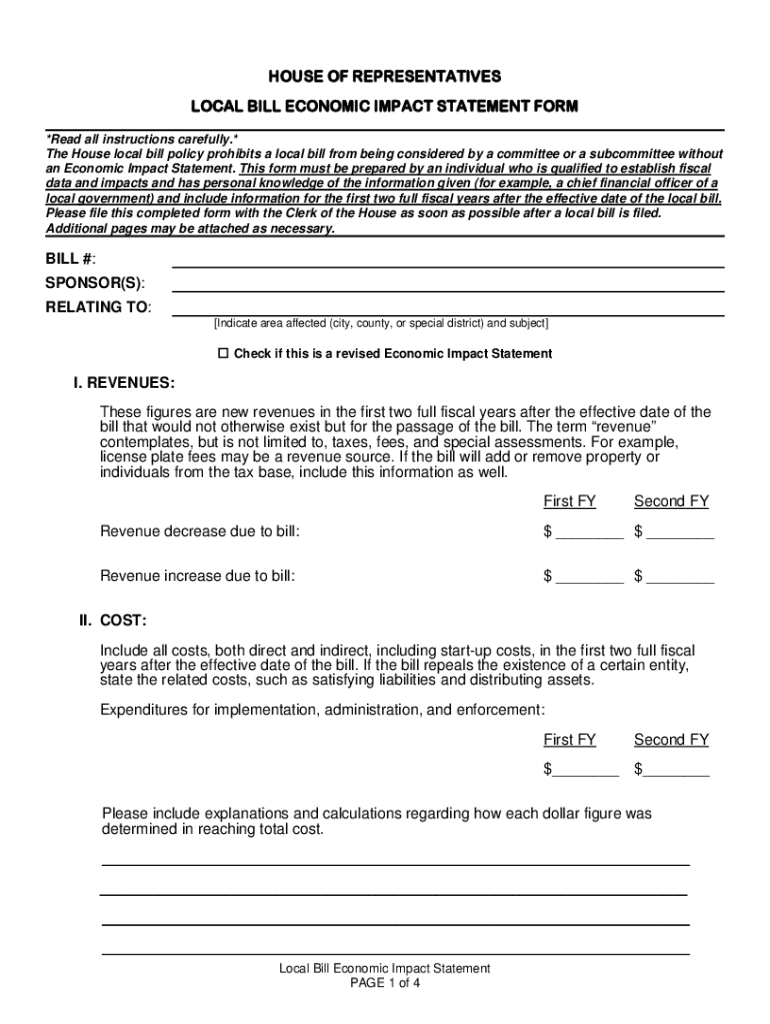 Fillable Online Economic Impact Statement Form. PBC - Legislative ...