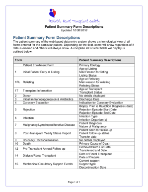 Fillable Online Patient Summary Form Descriptions (WBDE Release 1.1.5 ...