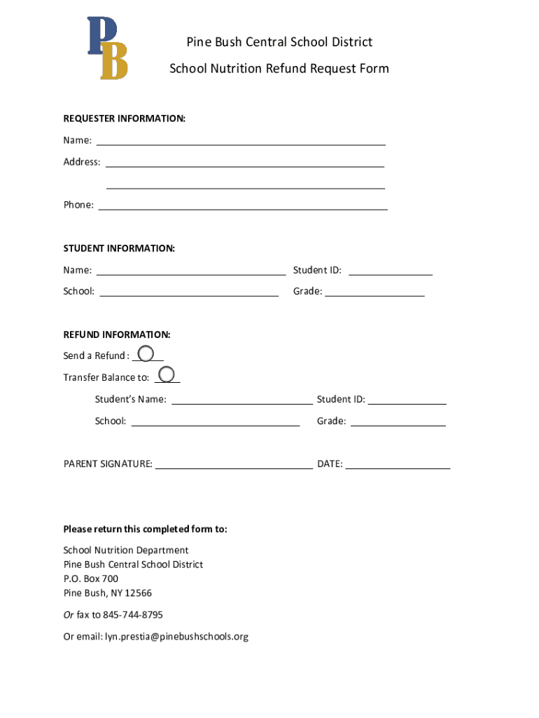 Fillable Online Food Services REfund Request form. Form to request ...