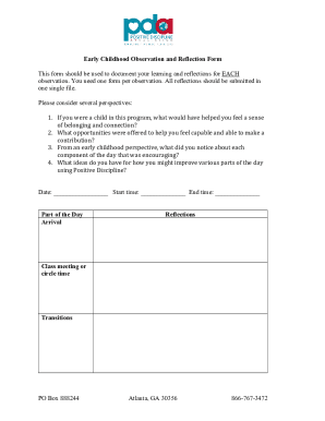 Fillable Online Early Childhood Observation and Reflection Form Fax ...