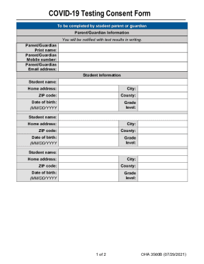 Fillable Online OHA 3560B COVID-19 testing consent form. OHA 3560B ...