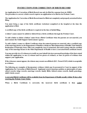 Fillable Online INSTRUCTIONS FOR CORRECTION OF BIRTH RECORD (All forms ...