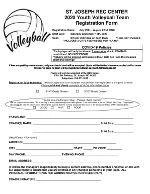 Fillable Online Youth Volleyball Registration Form ... - St. Joseph ...