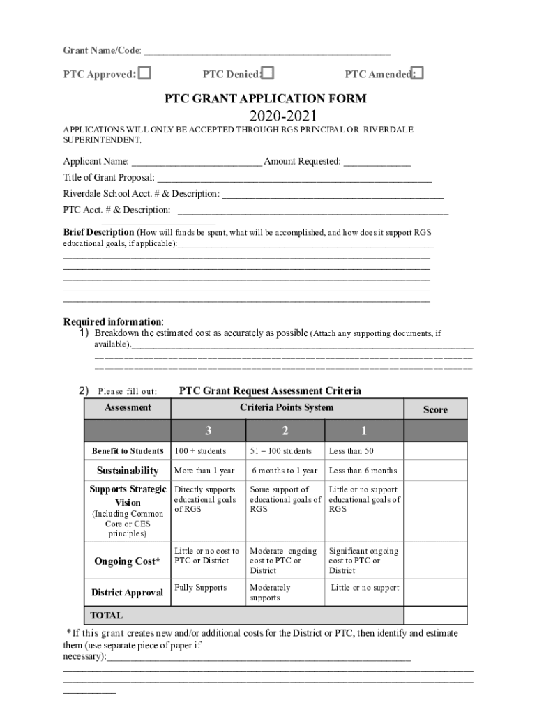 Fillable Online PTC Grant Application Modified 2 Fax Email Print ...