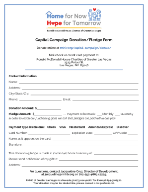Fillable Online Capital Campaign Donation/Pledge Form - rmhlv.org Fax ...
