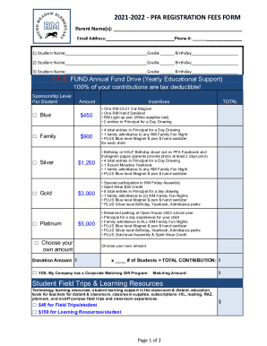 Fillable Online PFA Registration Fees Form202122Final Fax Email Print ...