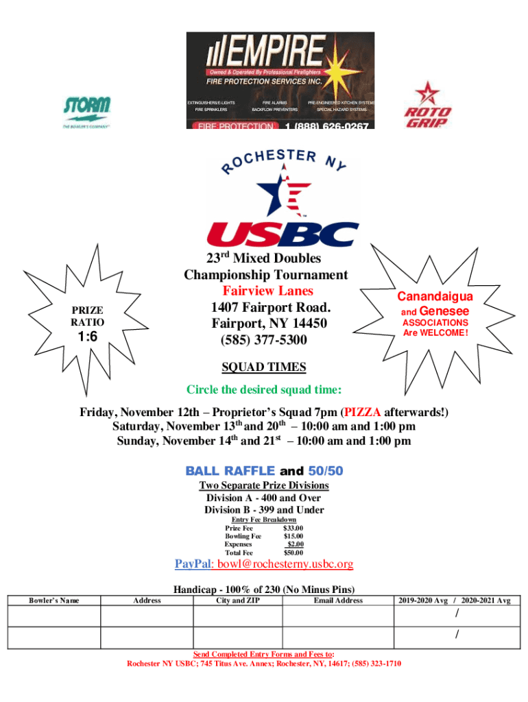 Fillable Online 23rd Mixed Doubles Championship Tournament Fairview ...