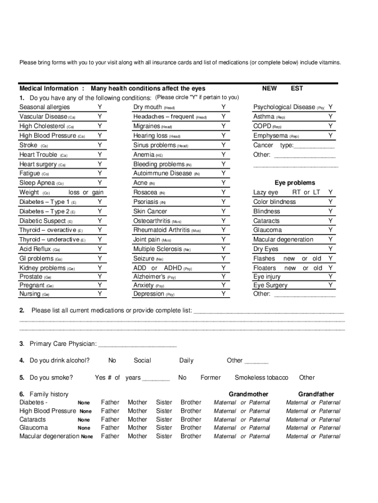 Fillable Online Please bring forms with you to your visit along with ...