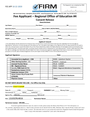 Fillable Online Fingerprinting Procedures & Applicant Information Form ...
