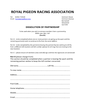 Fillable Online ROYAL PIGEON RACING ASSOCIATION - rpra.org Fax Email ...