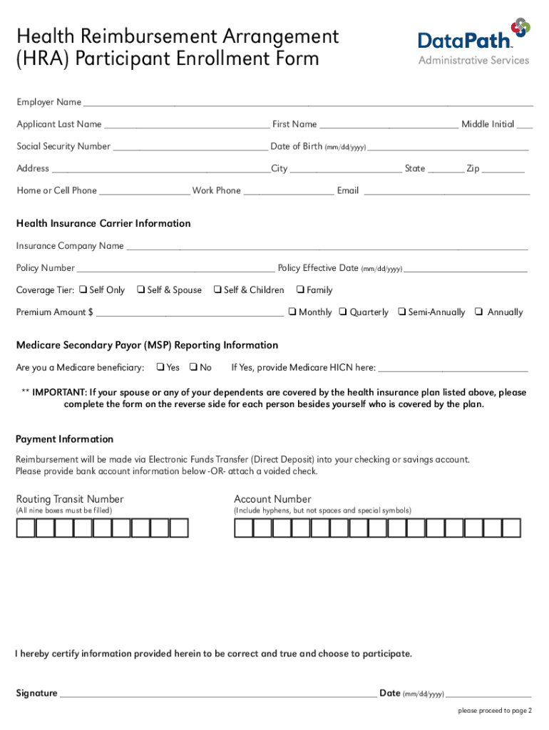 Fillable Online Individual coverage Health Reimbursement Arrangements (HRAs) Fax Email Print ...