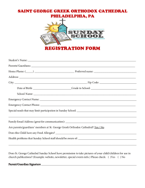 Fillable Online Sunday School Registration Form - saintgeorgecathedral ...