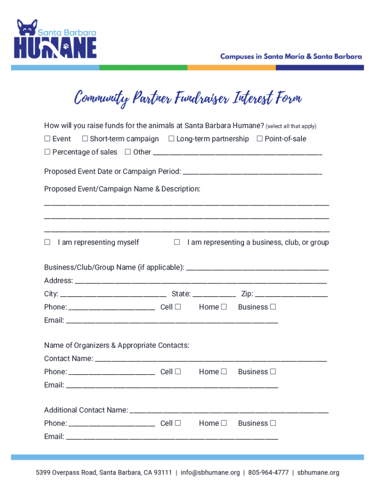 Fillable Online Community Partner Fundraiser Interest Form Fax Email ...